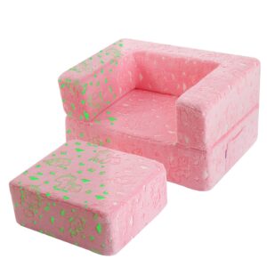 memorecool toddler chair glow in dark unicorn kids couch, fold out modular chair for boy girl, pink baby sofa for bedroom lounge