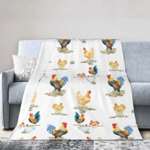 chicken rooster blanket, rustic soft warm bed bedding throw blankets girls boys gifts for couch bedroom sofa office, all season cozy flannel plush blanket for kids adults, 50"x40"