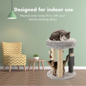 MECOOL 4in1 Small Cat Tree,Scratching Post with Tower Soft Cat Bed, Sisal Carpet Jute Posts with Three Hanging Ball Toys and Massage Brush for Indoor Cats and Kittens