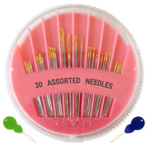 30 pack premium hand sewing needles, 6 sizes assorted sewing needles for handsewing large eye stitching needles for sewing repair embroidery needles sewing sharp needles (1)