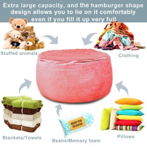 Bean Bag Chair Cover, Stuffed Animal Storage, Plush Toys Organizer Holder, Beanbag Chairs Cover for Kids Teans and Adults Super Soft and Comfortable Fabric X-Large with Handle and Zipper -Round Pink