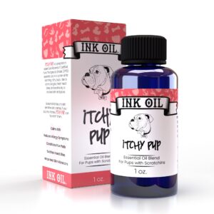 ink oil itchy pup | itch relief supplement for dogs | calms & soothes rashes, dry skin & insect bite | 100% natural liquid drop pet health skin care | fast skin relief therapeutic essential oil - 1 oz