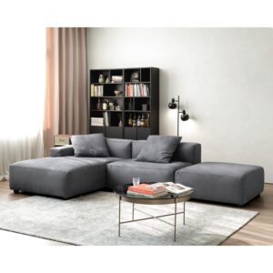 acanva luxury modern modular l-shape sectional sofa set, 3 seat upholstered couch with chaise lounge for living room bedroom apartment, dark grey