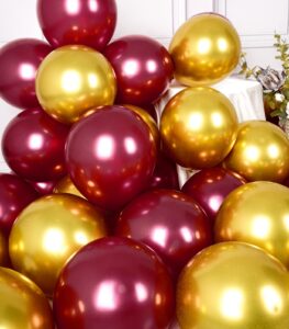 suwen burgundy and gold balloons set 63pcs latex shiny helium 12 inch maroon gold balloons metallic for birthday graduation anniversary party decorations