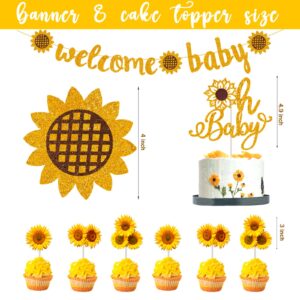 Hombae Sunflower Baby Shower Decorations, Baby Shower Decorations, Sunflower Themed Balloon It’s a Girl Backdrop Welcome Baby Glitter Banner Box Cutouts Cake Topper Daisy Sunflower Gold Yellow