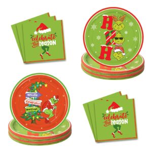 christmas party plates and napkins table decorations - 32 pack christmas paper plates party decorations dinnerware set for xmas holiday birthday baby shower party favors, serve 16