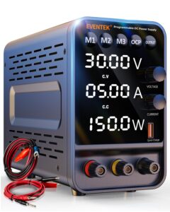 eventek dc power supply, 30v/5a variable power supply with encoder adjustment knob, memory switching bench power supply with 4-digits led display, 5v/3.6a usb output & banana plug lead