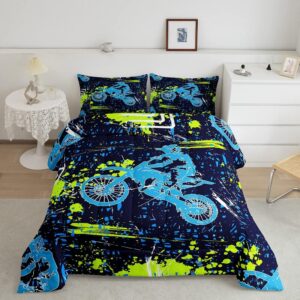 feelyou dirt bike kids comforter set extreme sports bedding set for boys girls decor racing motocross rider comforter urban duvet set bedroom quilt set 2pcs twin size