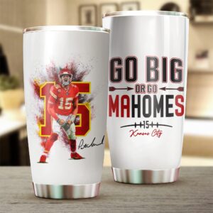 teerabbit patrick mahomes ii tumbler - go big or go mahomes - coffee tea mug insulated tumbler with lid - birthday, thanksgiving, christmas day gifts for football fans - 20 oz| stainless steel mug