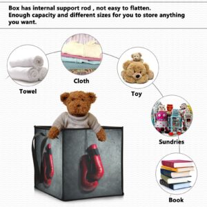 Poeticcity Red Boxing Gloves Hanging on Wall as Retirement Concept Square Storage Basket Bin, Collapsible Storage Box, Baskets Organizer for Toy, Clothes Easy to Assemble 10.6x10.6x10.6 in