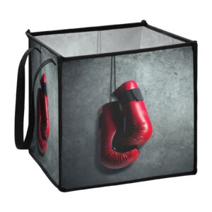 poeticcity red boxing gloves hanging on wall as retirement concept square storage basket bin, collapsible storage box, baskets organizer for toy, clothes easy to assemble 10.6x10.6x10.6 in