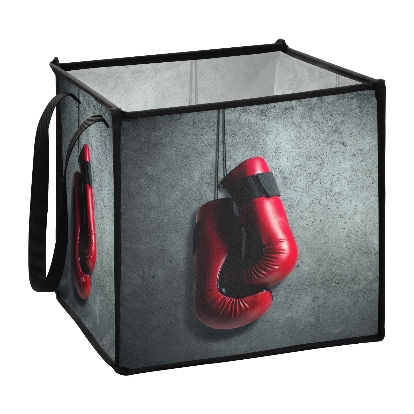 Poeticcity Red Boxing Gloves Hanging on Wall as Retirement Concept Square Storage Basket Bin, Collapsible Storage Box, Baskets Organizer for Toy, Clothes Easy to Assemble 10.6x10.6x10.6 in