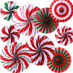 outus christmas hanging decorations candy paper fans peppermint hanging paper fans candy cane ceiling wall decor for christmas party classroom birthday party(9 pcs,sweet)