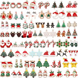 sannix 110pcs 55 pairs christmas charms gold enamel jewelry pendants for xmas earring bracelet necklace craft making