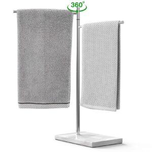 luxspire marble hand towel holder, free standing hand towel stand, 𝙉𝙖𝙩𝙪𝙧𝙖𝙡 marble base countertop towel stand stainless steel swivel towel rack for bathroom kitchen countertop, f-shape