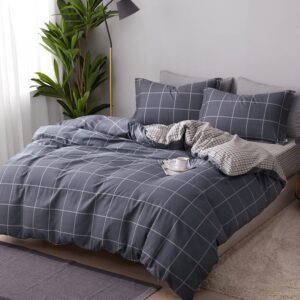 saphreas gray plaid duvet cover set queen size 3pcs dark grey grey geometric grid cotton bedding comforter cover set 1 quilt cover 2 pillow shams