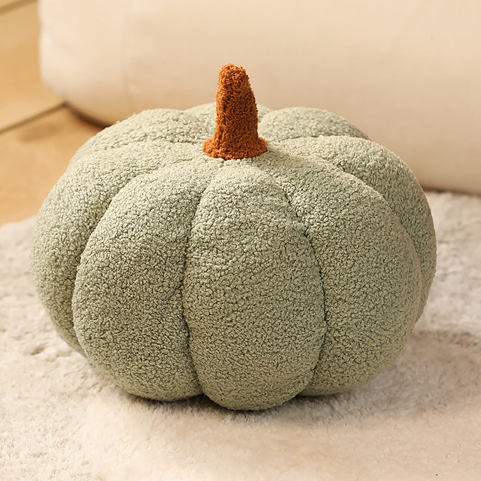 DACHAIHU Halloween Pumpkin Pillows Decorative Throw Pillows, Pumpkin Decor Stuffed Throw,Cute 3D Fluffy Pumpkin Plush Pillow for Bed Sofa Couch Home Decor(Grass Green,8inch)