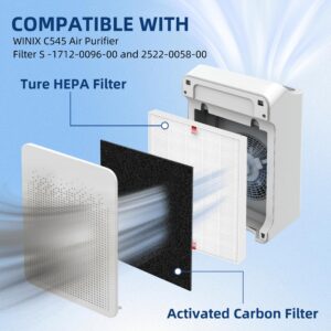 APPLIANCEMATES C545 Replacement Filter S for Winix C545 Air Purifier, Replace 1712-0096-00 2522-0058-002, 2 × H13 Ture HEPA Filters + 8 × Activated Carbon Filters