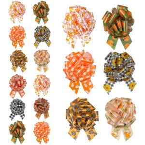 wrapaholic 18 pcs autumn gift pull bows assortment - 5 inches diameter pull string bows for christmas, holiday, party favors, decor