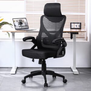 furnimart ergonomic office chair with adjustable headrest & lumbar support, home office swivel task chair with high back and flip-up armrest