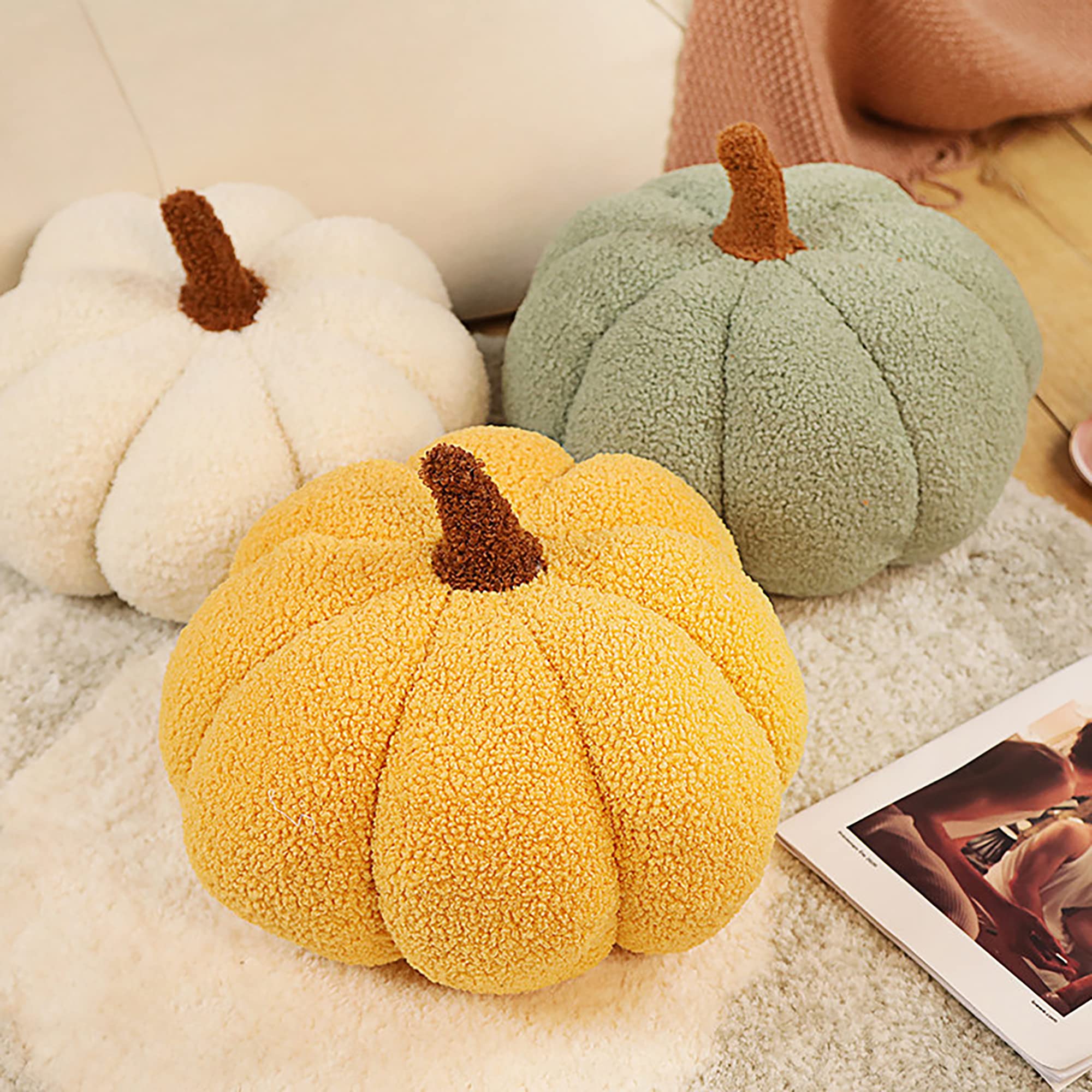 DACHAIHU Halloween Pumpkin Pillows Decorative Throw Pillows, Pumpkin Decor Stuffed Throw,Cute 3D Fluffy Pumpkin Plush Pillow for Bed Sofa Couch Home Decor(Grass Green,8inch)