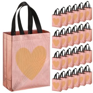 24 pcs christmas heart gift bags with shiny gold heart print non woven reusable gift bags for wedding bridesmaid birthdays bridal showers engagements anniversaries 8 x 4 x 10 inch (rose gold, gold)