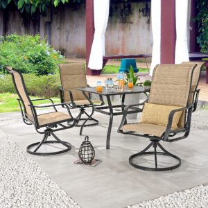 patiofestival patio dining set 5 pieces metal outdoor furniture sets outside square table swivel rocker chairs with all weather frame (beige)