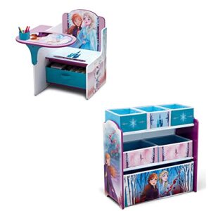 delta children chair desk with storage bin + design and store 6 bin toy storage organizer, disney frozen (bundle)