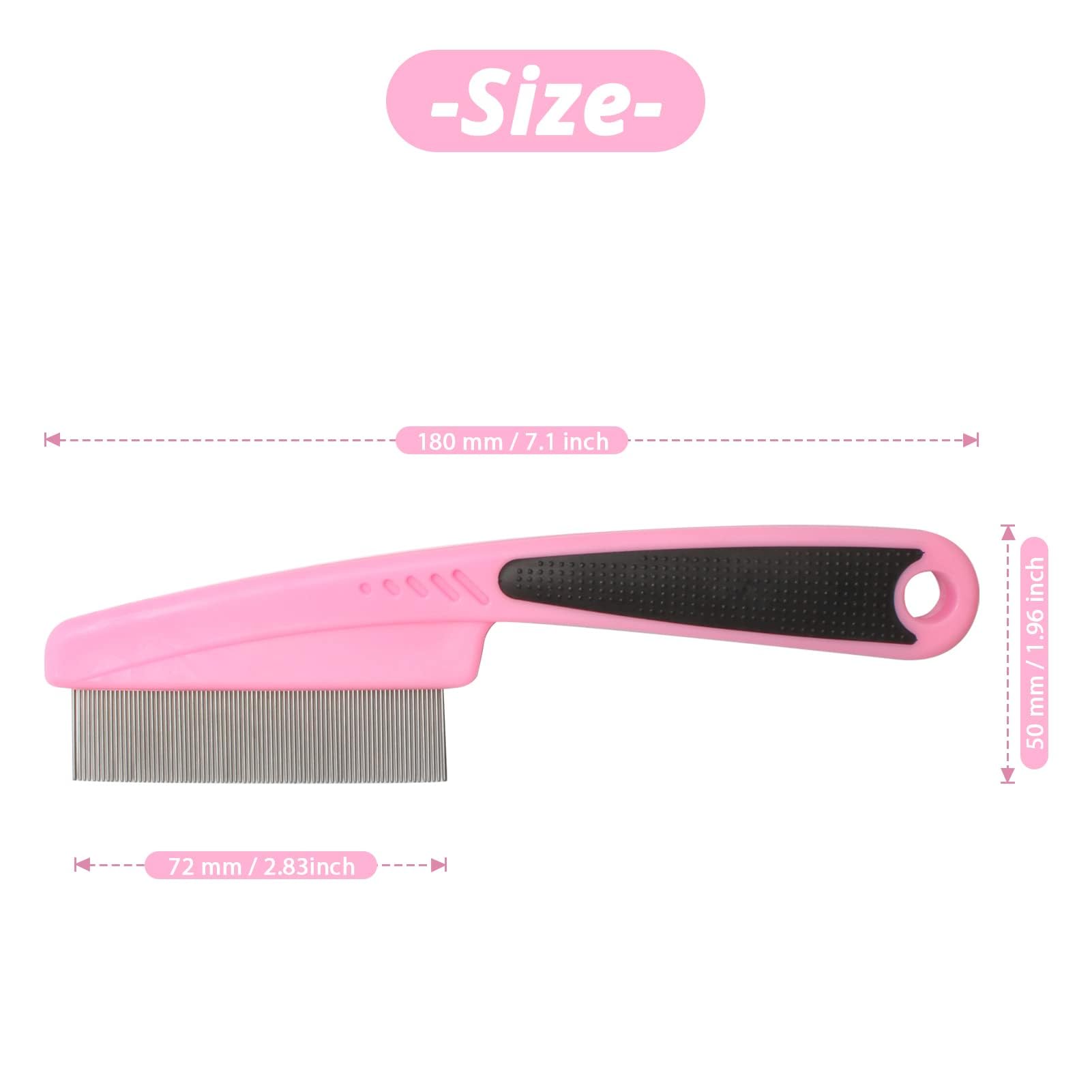 Flea and Lice Comb for Dogs and Cats - Promotes Hair Growth, Removes Loose Hair, Knots, and Flakes - Rubber Handle Brush for Pet Grooming (Pink)