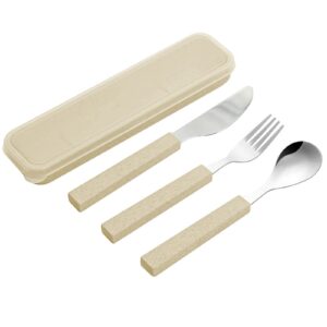 vanra 3-piece children utensils set 18/10 stainless steel child flatware set silverware knife spoon fork set with travel case for kids lunch box