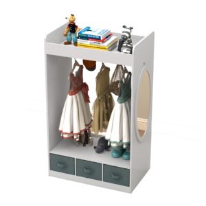 kcelarec kids dress up storage with mirror and storage bin,kids play armoire dresser with mirror,kids costume organizer, pretend storage closet for kids,costume storage dresser (style 2-white)