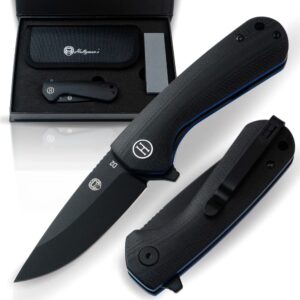 holtzman's gorilla survival 'straightback' folding knife featuring d2 steel blade and g10 tactical handle in gift box set (black+blue)