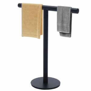 bath hand towel holder standing, sus304 stainless steel matte black t-shape towel bar rack stand, tower bar for bathroom kitchen countertop with base