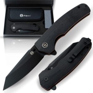 holtzman's gorilla survival 'clip point' folding knife featuring d2 steel blade with g10 tactical handle in gift box set (black+orange)