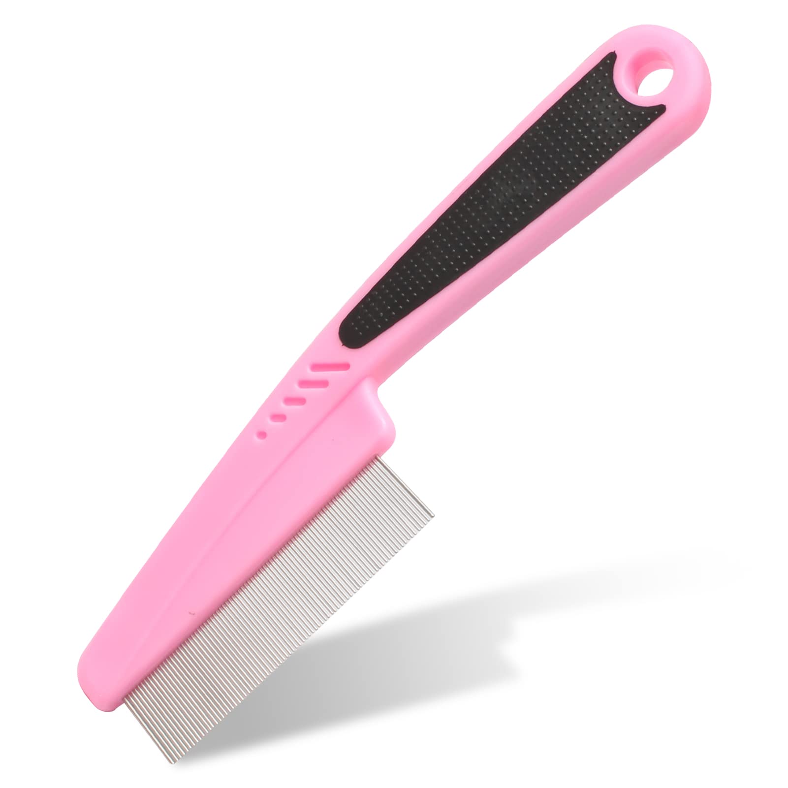 Flea and Lice Comb for Dogs and Cats - Promotes Hair Growth, Removes Loose Hair, Knots, and Flakes - Rubber Handle Brush for Pet Grooming (Pink)