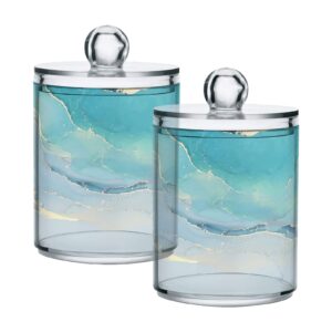 turquoise gold splash marble qtip dispenser apothecary jars bathroom qtip holder storage canister plastic jar 10 oz for cotton ball swab round pads floss 2pcs