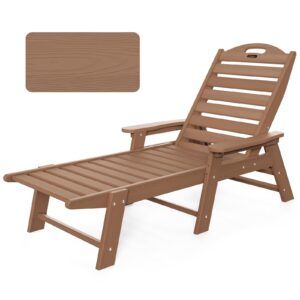 ciokea chaise lounge chair outdoor with wood texture, adjustable 5-position chaise lounge outdoor, patio lounge chair for poolside backyard, teak