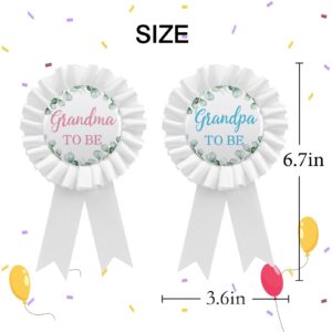 2Pcs Grandma to Be & Grandpa to Be Pins, Gender Reveals Baby Shower Tinplate Badge White Corsage Pins Party Decorations - Greenery Pattern