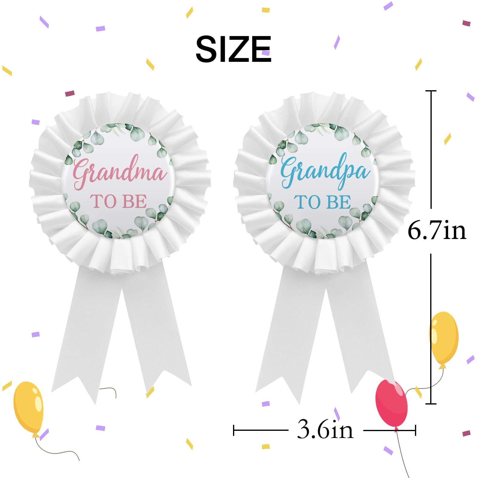 2Pcs Grandma to Be & Grandpa to Be Pins, Gender Reveals Baby Shower Tinplate Badge White Corsage Pins Party Decorations - Greenery Pattern