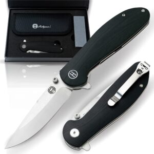 holtzman's gorilla survival 'straightback' folding knife featuring d2 steel blade and g10 tactical handle in gift box set (silver+black)