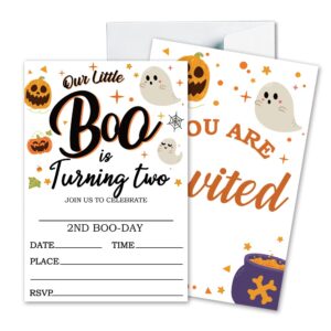 deluxe halloween or costume party invitations, 25 fill-in cards with envelopes, pumpkin, ghost, monster, cute trick or treat, box or treat for kids birthday or adult party - 4"x6" (jrm352)