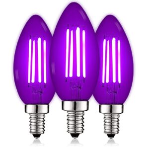 luxrite e12 led filament purple light bulbs, 4.5w (40w equivalent), colored glass candelabra bulb, ul listed, e12 base, indoor outdoor, porch, decoration, party, holiday, event, home lighting (3 pack)