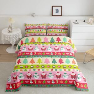 cartoon christmas comforter set for kids boys girls santa claus snowman comforter pink xmas theme bedding set bedroom decor christmas tree duvet set twin size comforter inner fill 2pcs