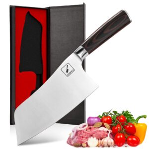 imarku 7-inch sharp chef knife, japanese sus440a stainless steel cleaver knife butcher knife with pakkawood handle - vegetable knife kitchen knife in gift box