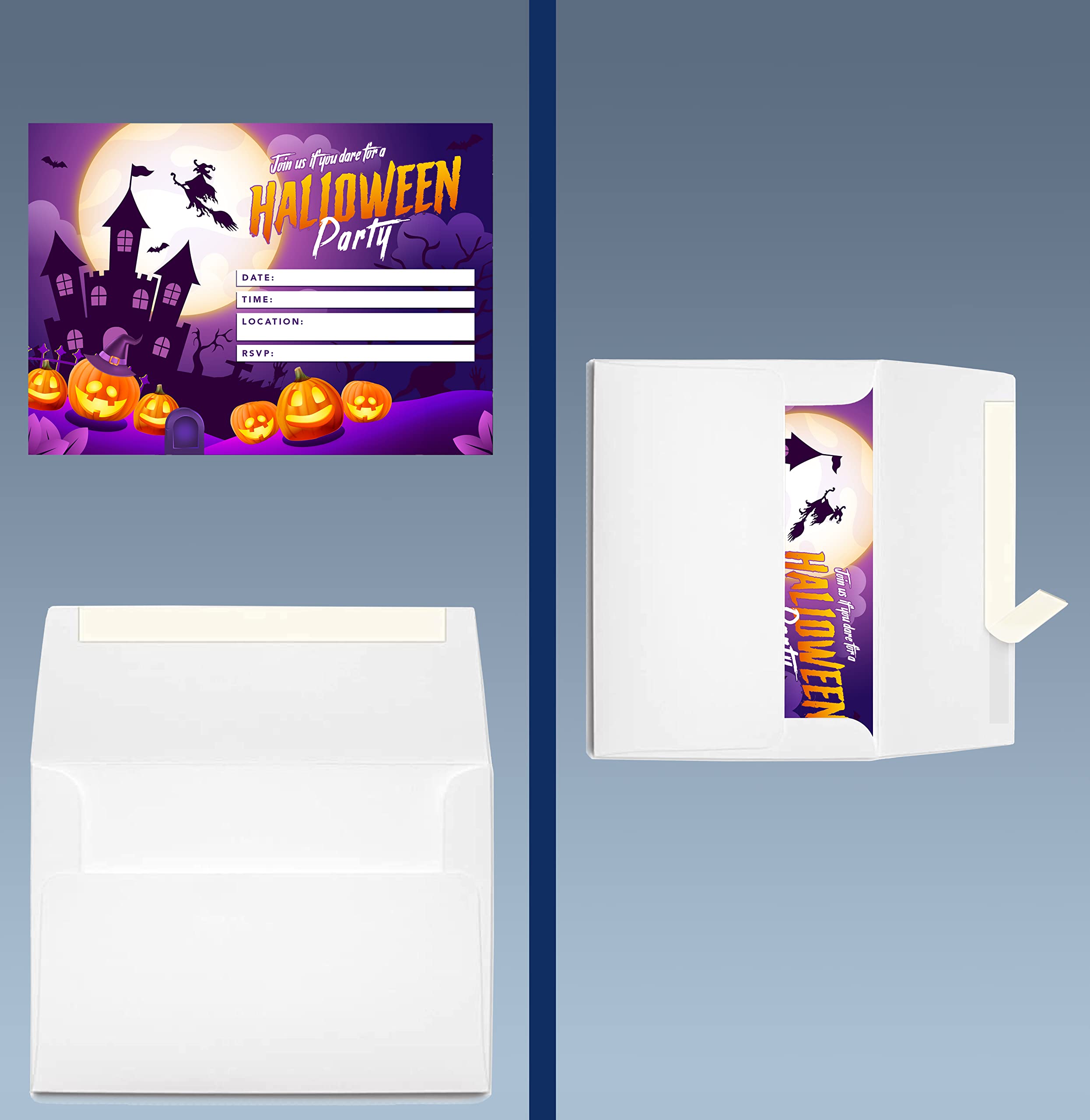 Halloween Party Invitations with Self Seal Envelopes | 15 Halloween Party Invitations and 15 Envelopes | 5 inches x 7 inches Halloween Birthday Party Invitations with A7 White Envelopes | Haunted House Pumpkin Spooky Party Invitations for Kids and Adults