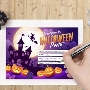 Halloween Party Invitations with Self Seal Envelopes | 15 Halloween Party Invitations and 15 Envelopes | 5 inches x 7 inches Halloween Birthday Party Invitations with A7 White Envelopes | Haunted House Pumpkin Spooky Party Invitations for Kids and Adults