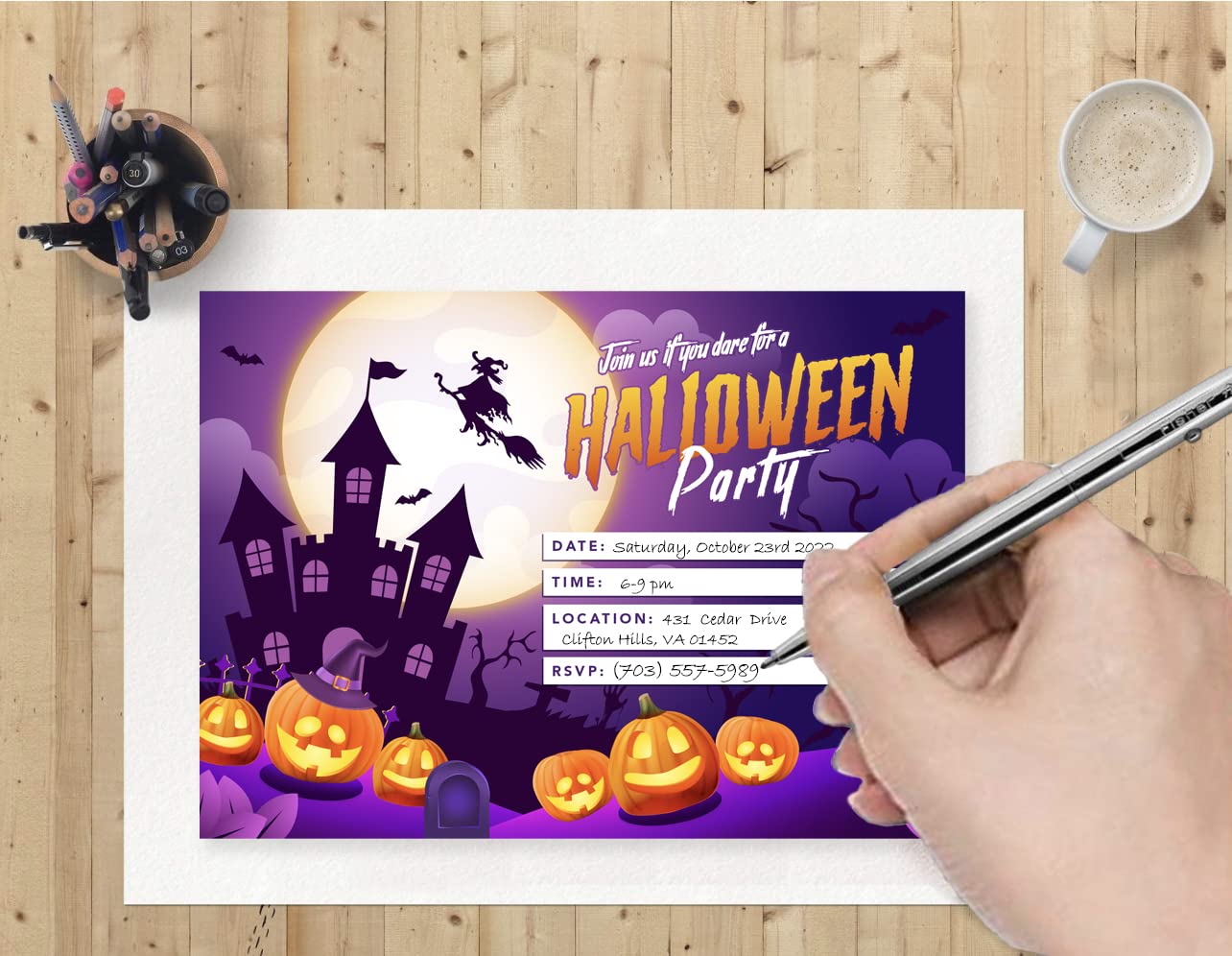 Halloween Party Invitations with Self Seal Envelopes | 15 Halloween Party Invitations and 15 Envelopes | 5 inches x 7 inches Halloween Birthday Party Invitations with A7 White Envelopes | Haunted House Pumpkin Spooky Party Invitations for Kids and Adults