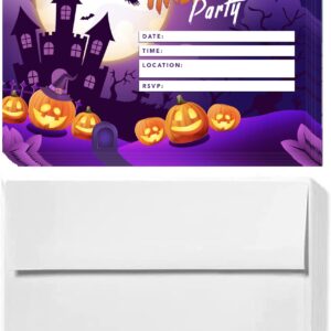 Halloween Party Invitations with Self Seal Envelopes | 15 Halloween Party Invitations and 15 Envelopes | 5 inches x 7 inches Halloween Birthday Party Invitations with A7 White Envelopes | Haunted House Pumpkin Spooky Party Invitations for Kids and Adults