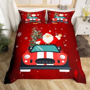 christmas kids bedding set santa claus racing car duvet cover for boys children bedroom decor christmas tree comforter cover set snowflake xmas theme bedspread cover twin size with 1 pillow case