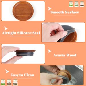 6Pack Regular Mouth and 6Pack Wide Mouth Mason Jar Lids Acacia Wooden Storage Canning Jar Lids Ball Jars Bamboo Wooden Lids with Airtight Silicone Seal, Brown